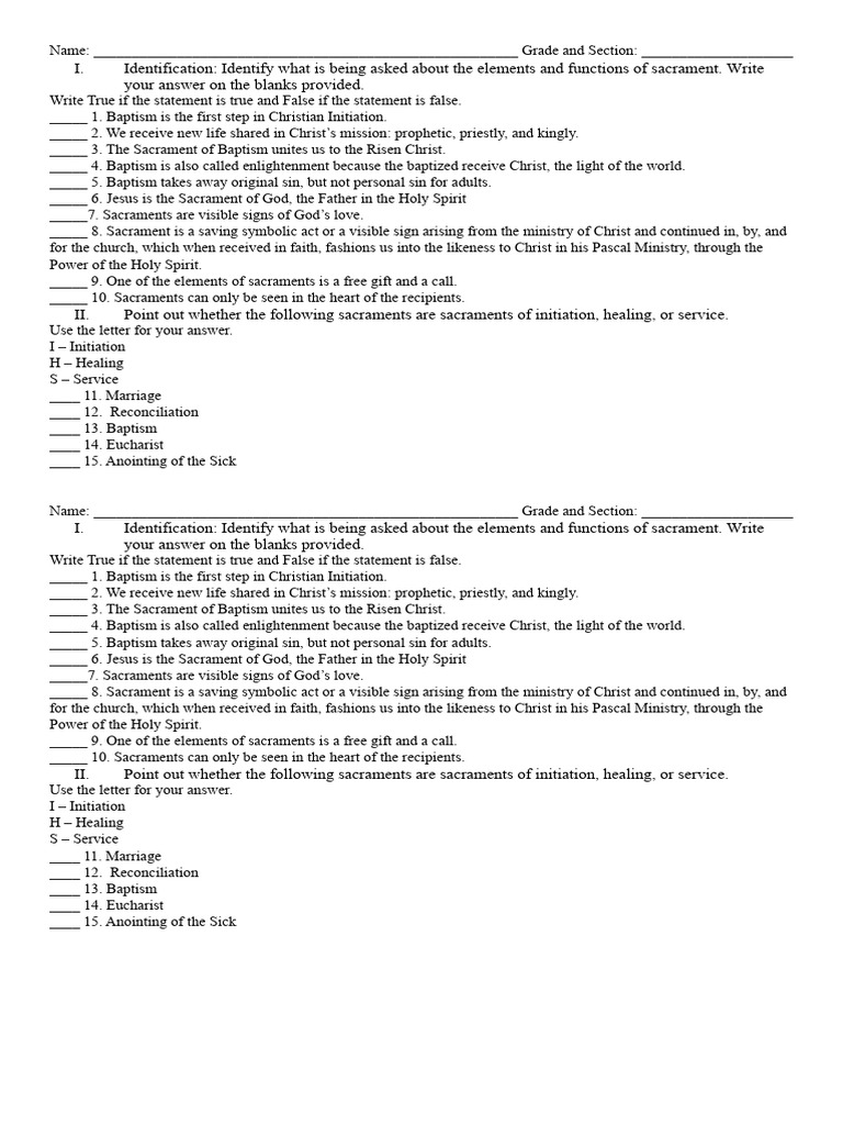 Quiz 3.1 Jesus Makes God Present | PDF | Sacraments | Baptism