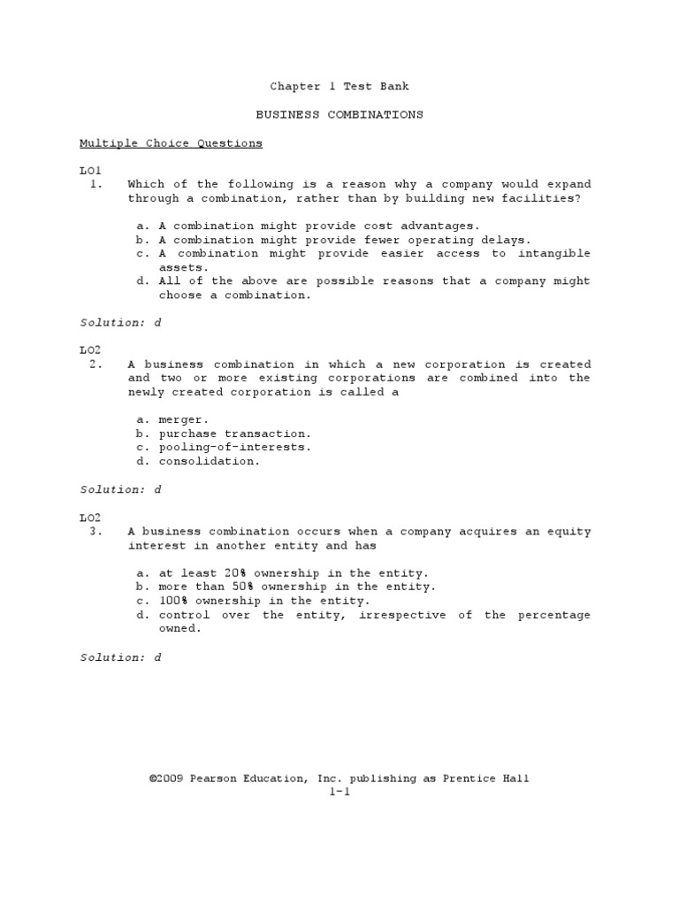 Business Combinations: Solution: D | PDF | Book Value | Goodwill ...