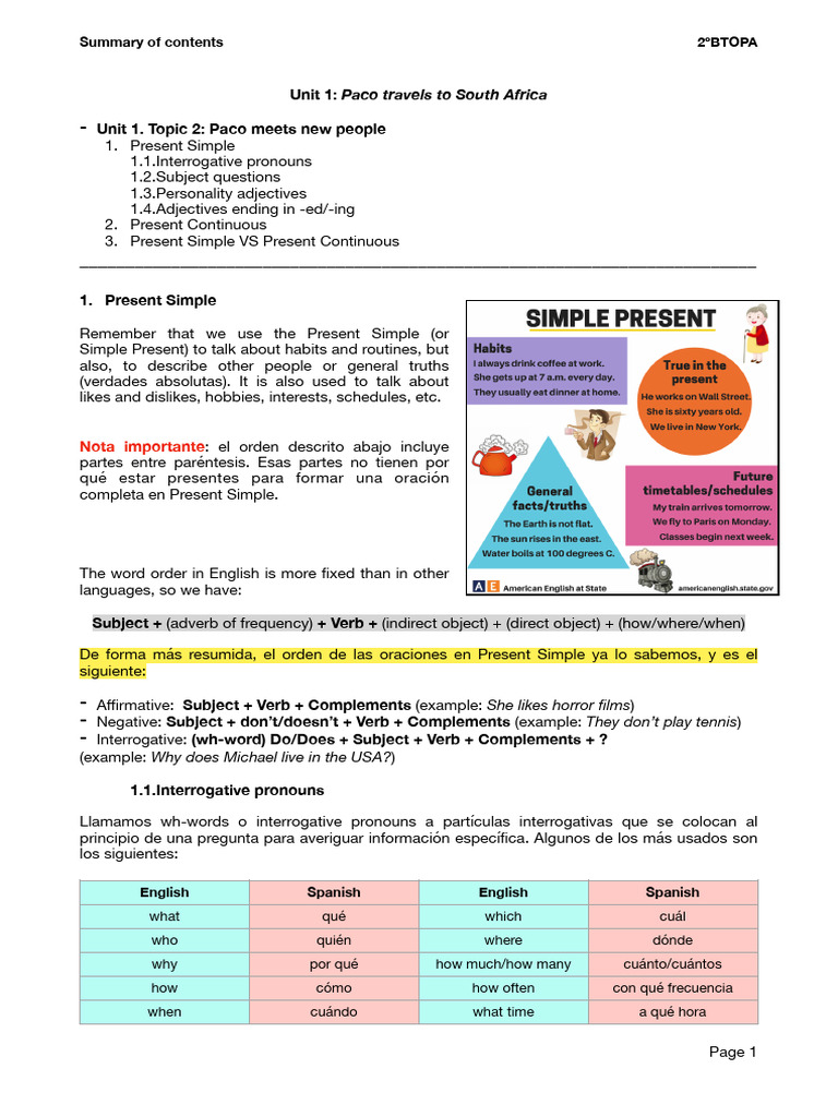 Unit 1. Topic 2 Paco Meets New People | PDF