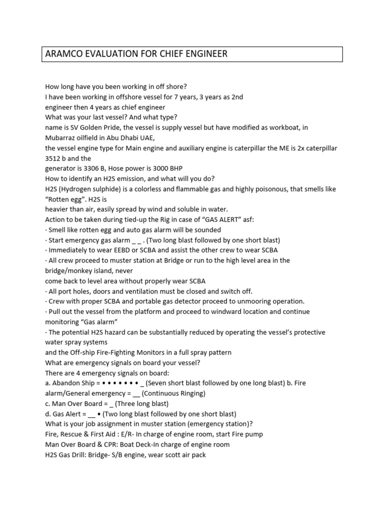 Aramco Evalution For Chief Engineer - 240119 - 182732 | PDF | Diesel ...