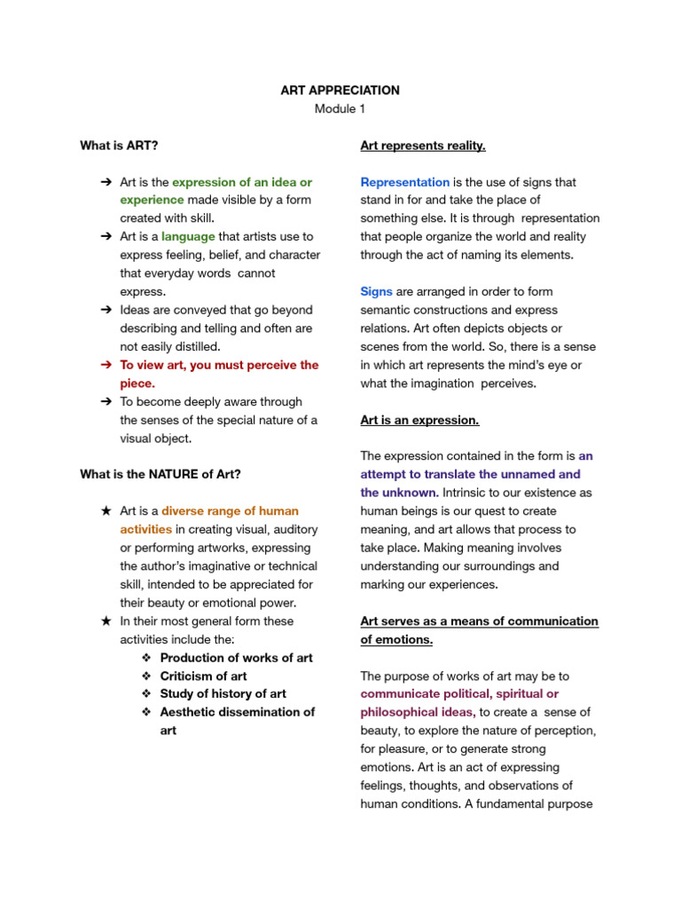 ARTAP NOTES - Module 1 | PDF | The Arts | Experience