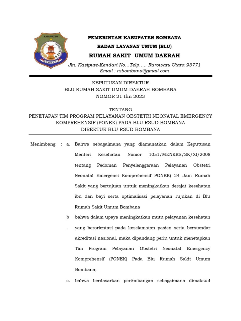 SK Penyelenggaraan Program Ponek | PDF