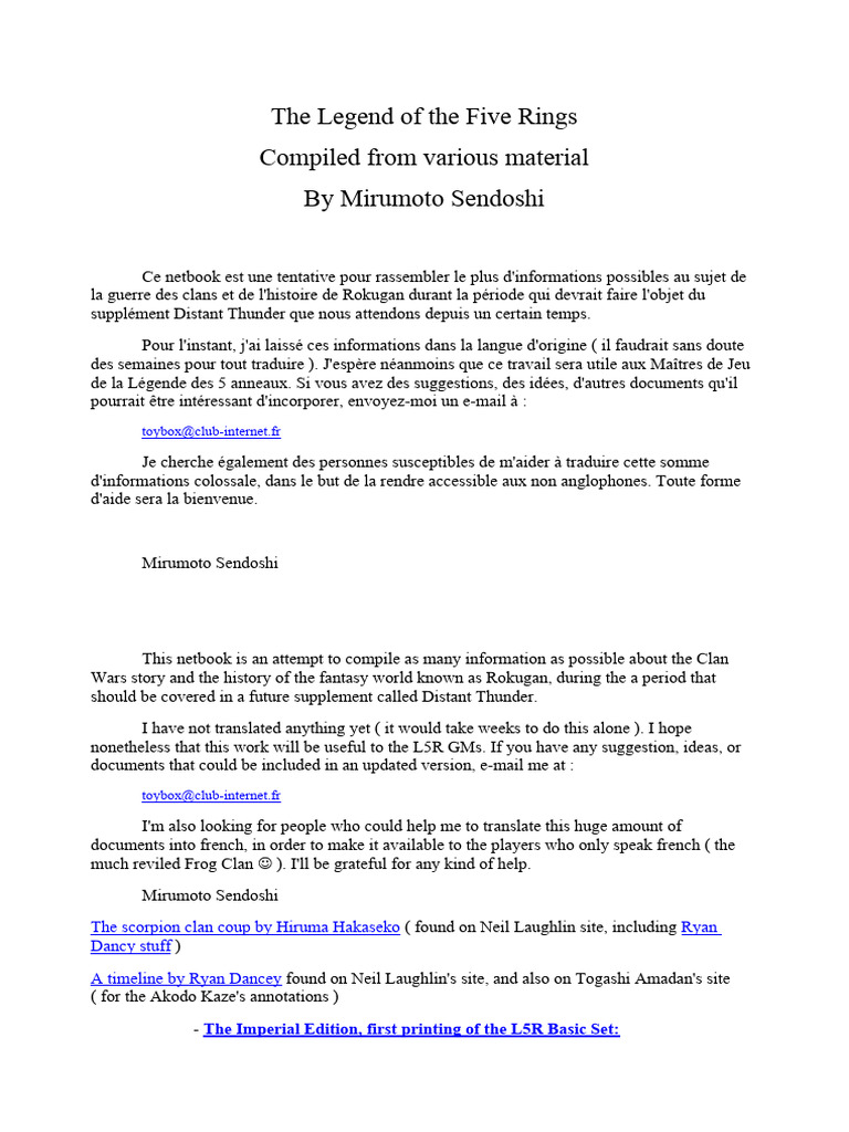 The Legend of The Five Rings | PDF | Samurai