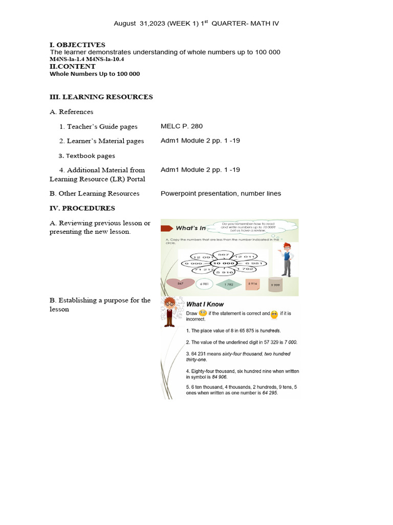 August 31,2023 Math IV Week 1 q1 - DLP | PDF