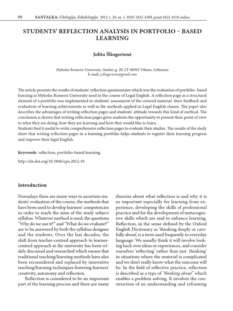 Students Reflection Analysis in Portfolio - Based | PDF | Critical ...