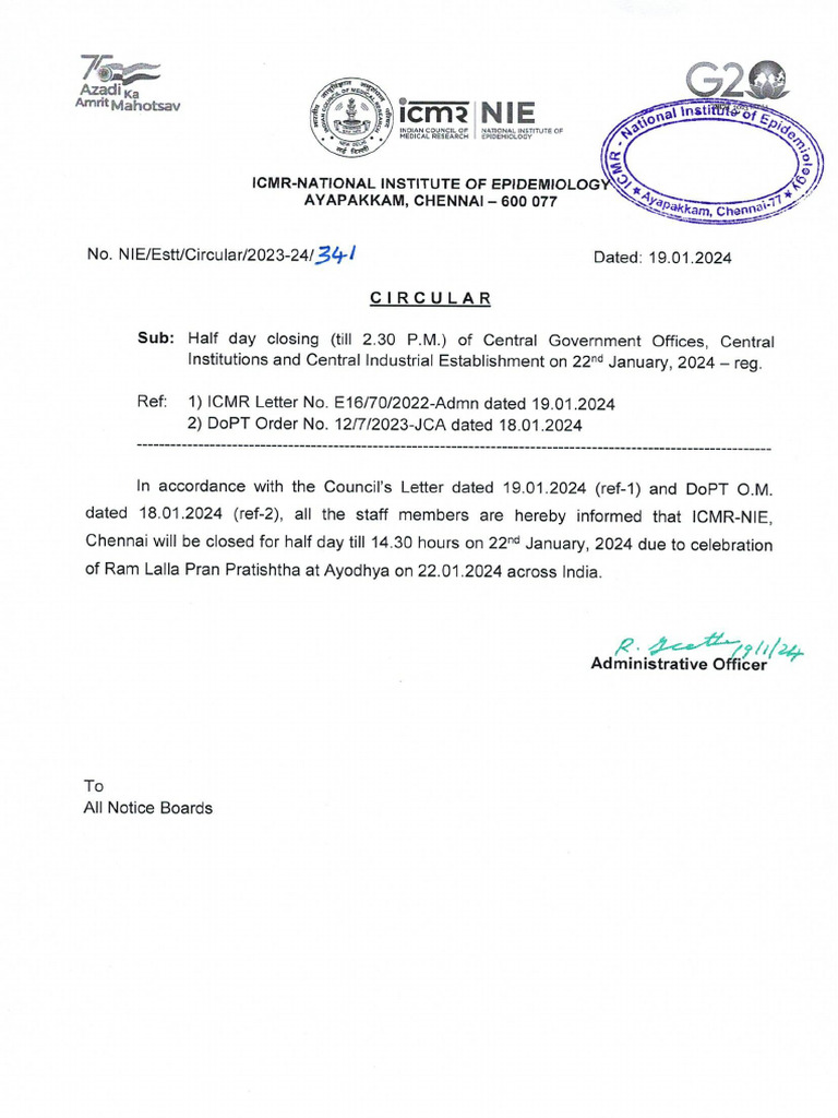 Circular - Ram Lalla Pran Pratishtha at Ayodhya On 22.01.2024 - 0001 | PDF