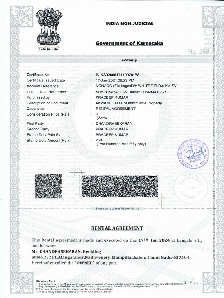 Chandrasekaran Rental Agreement | PDF