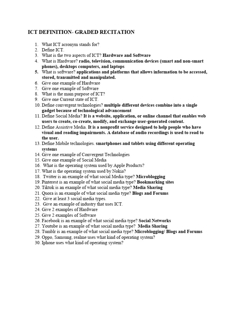 Ict Definition - Grade Recitation | PDF
