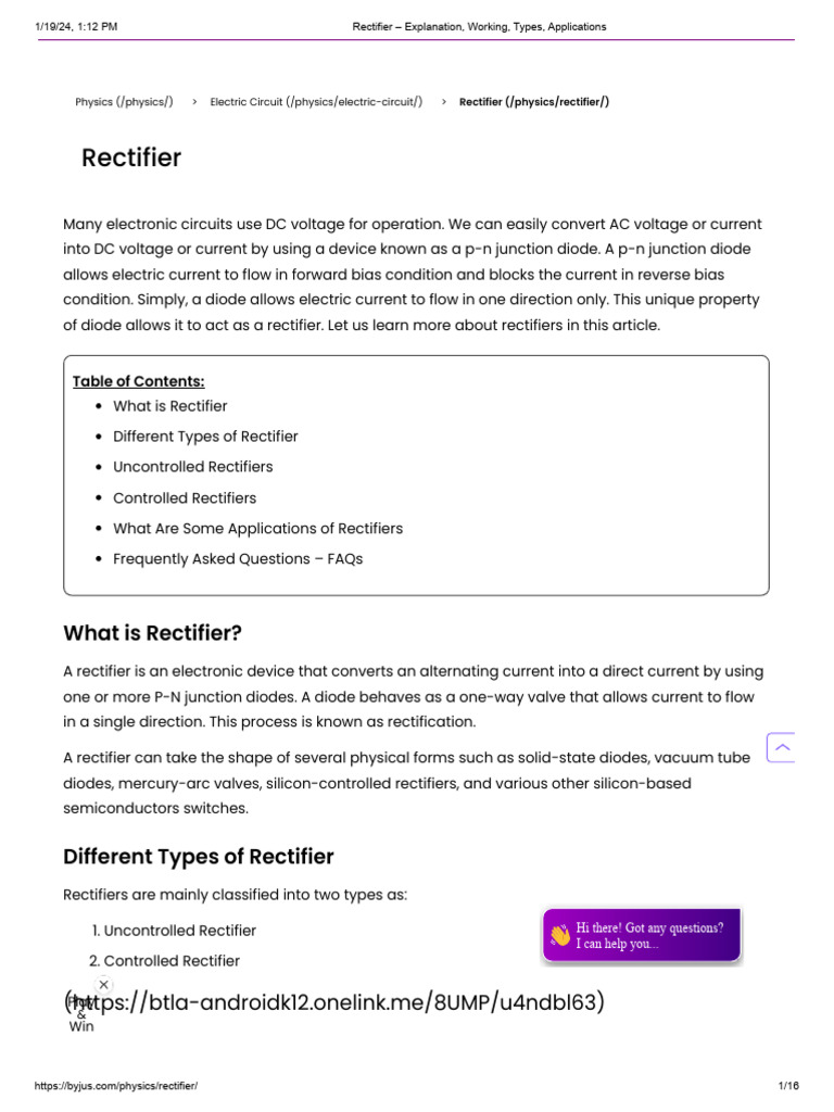 Rectifier - Explanation, Working, Types, Applications | PDF | Rectifier | Diode