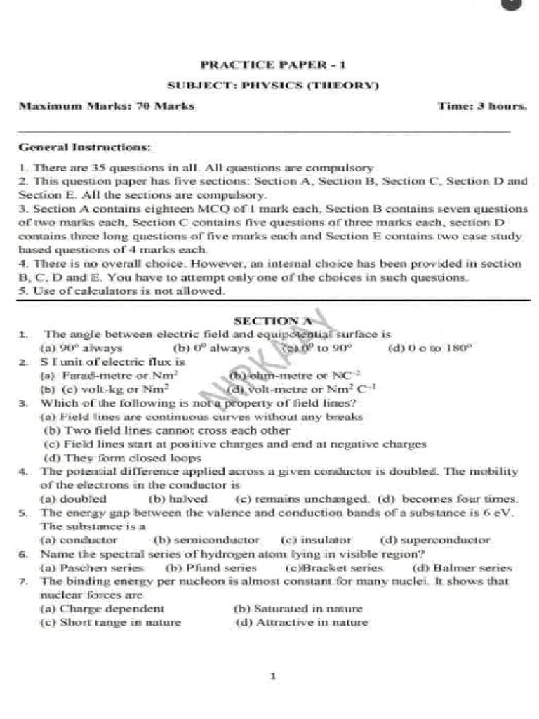 Physics Sample Paper | PDF