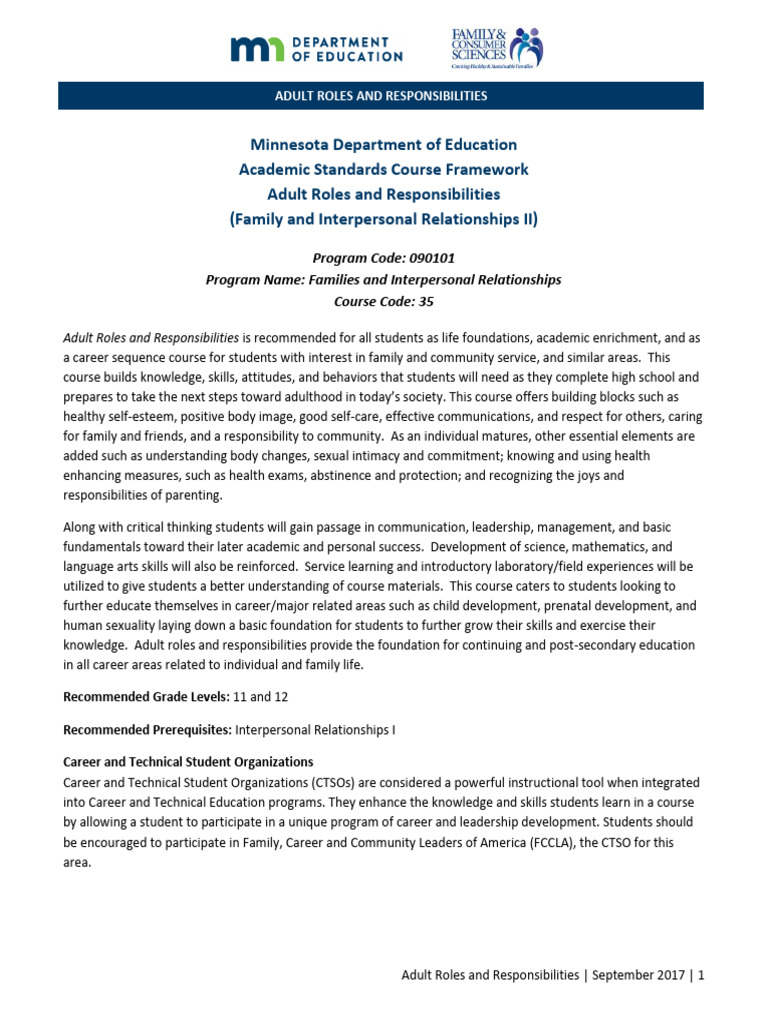 Adult Roles and Responsibilities - Minnesota FACS Frameworks | PDF ...