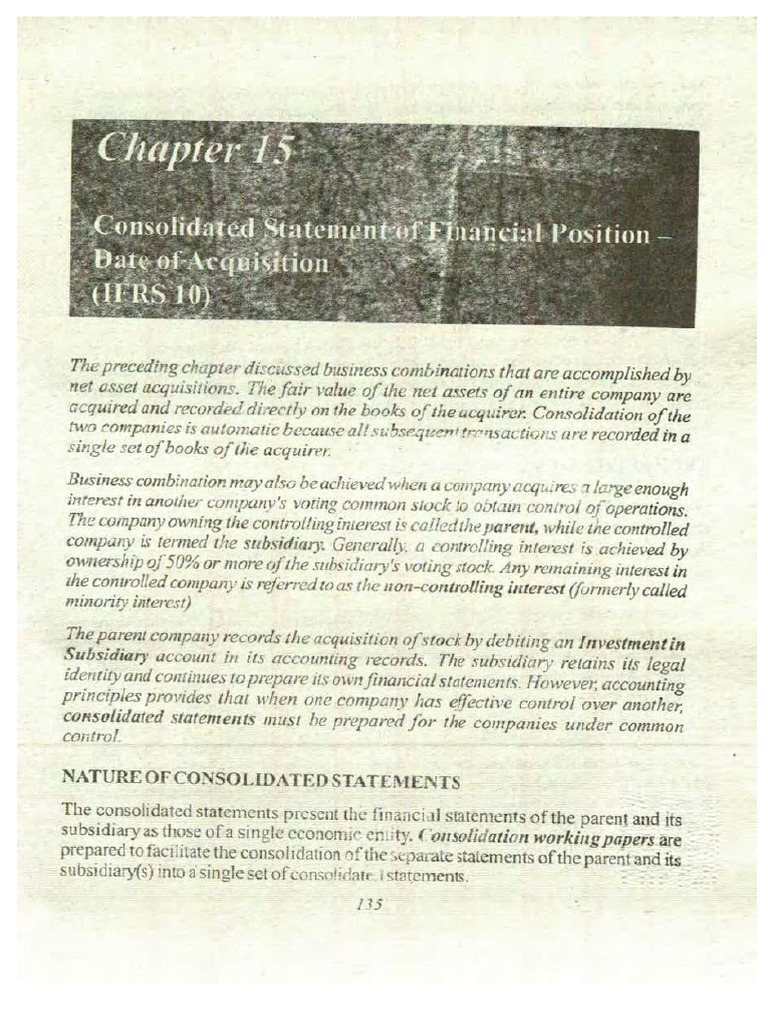 Chapter 15 - Consolidated Statement of FS - Date of Acquisition | PDF