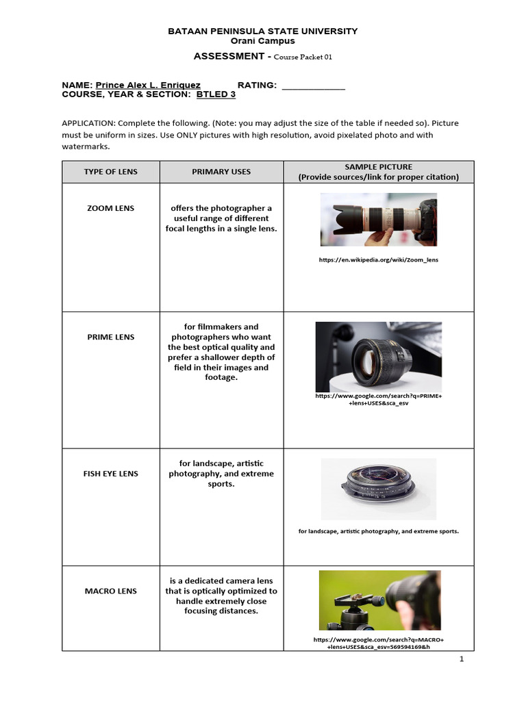 Photography Lens Guide for Students | PDF | Camera Lens | Photography ...