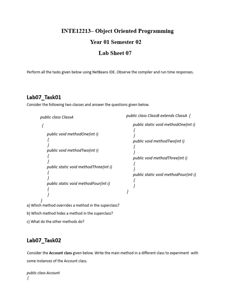 Lab 7 | PDF | Method (Computer Programming) | Inheritance (Object Oriented Programming)