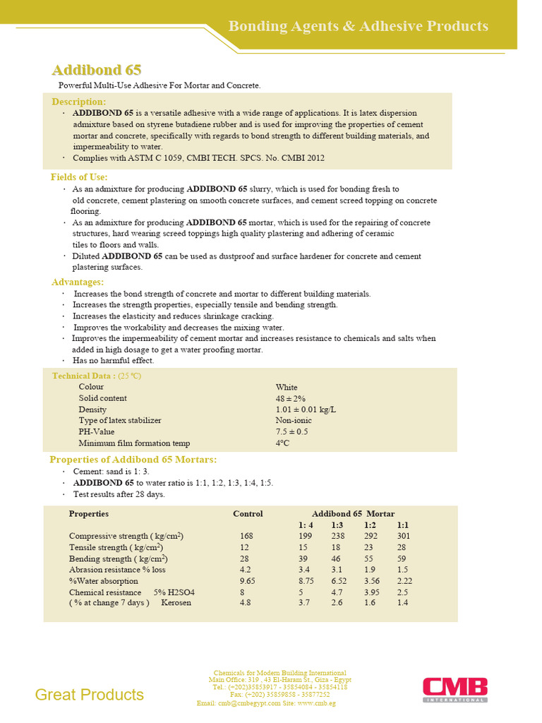 Addibond 65 | PDF | Concrete | Mortar (Masonry)