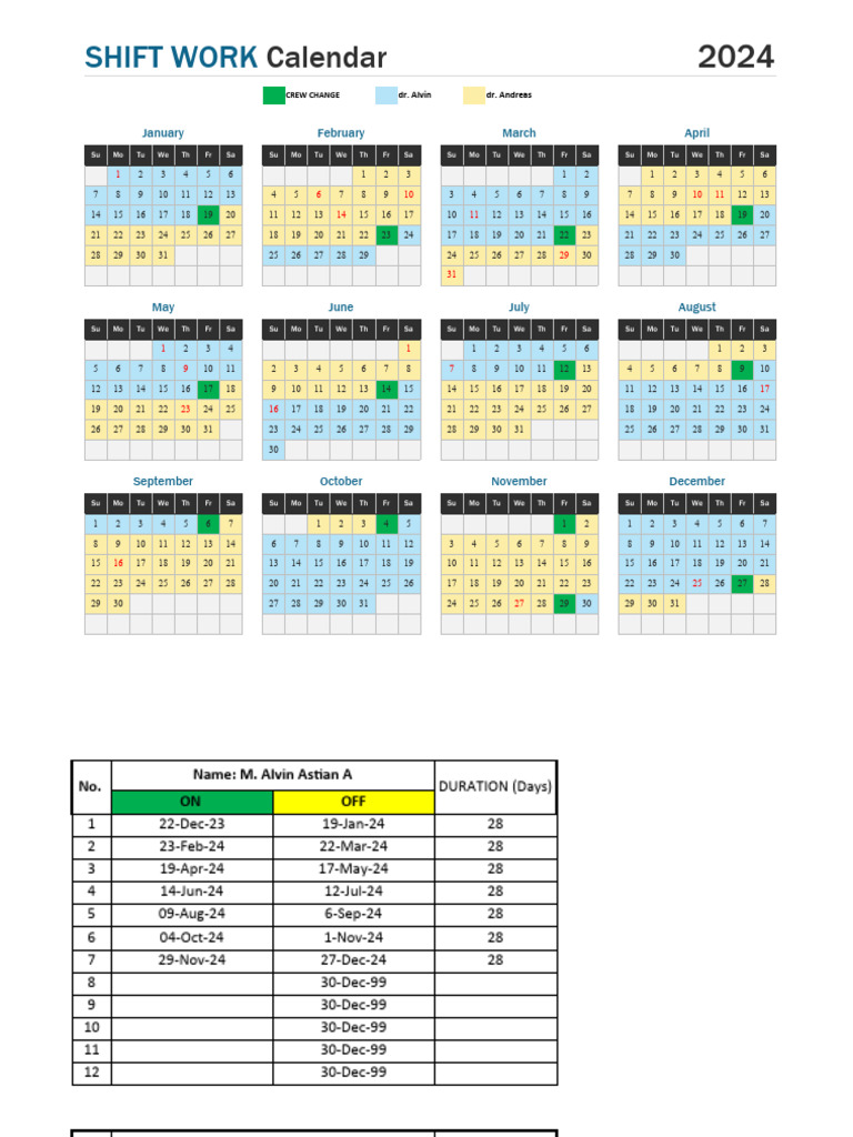Shift Work Calendar 2024 | PDF