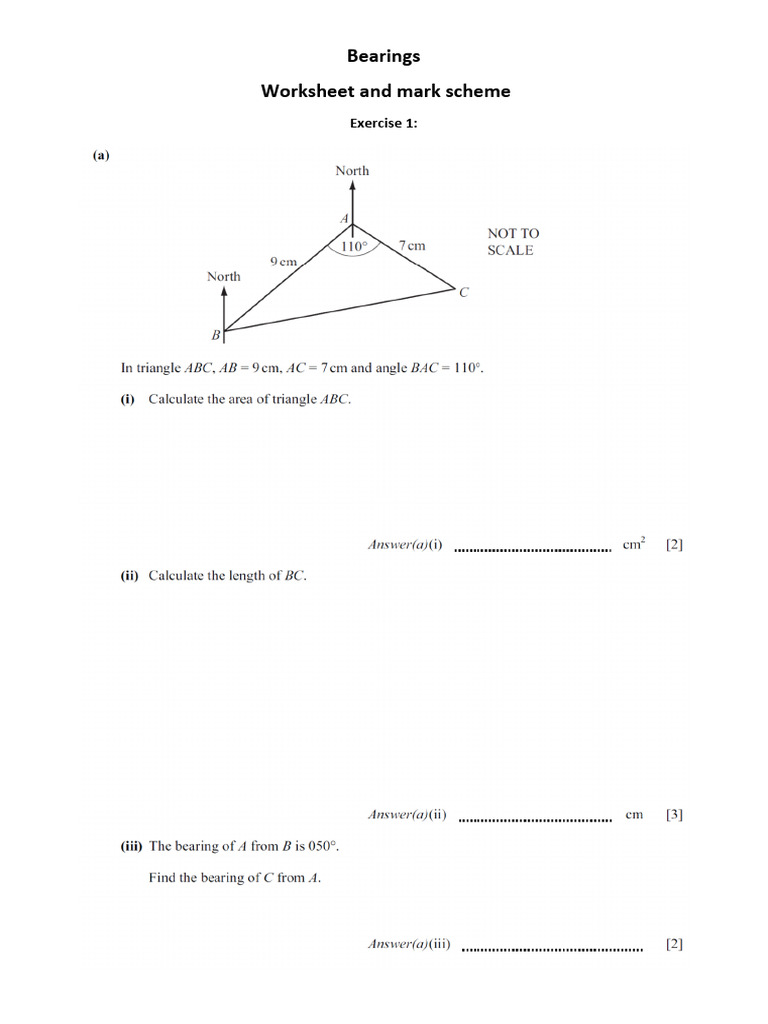 Trigonometry and Bearing - Worksheet and Mark Scheme | PDF