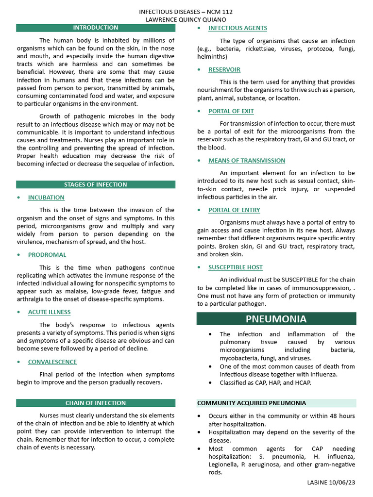 Infectious Disorders of Adults Transes Quiano Lp2 Discussion | PDF | Pneumonia | Infection