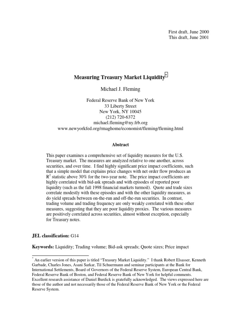 Measuring Treasury Market Liquidity | PDF | Market Liquidity ...