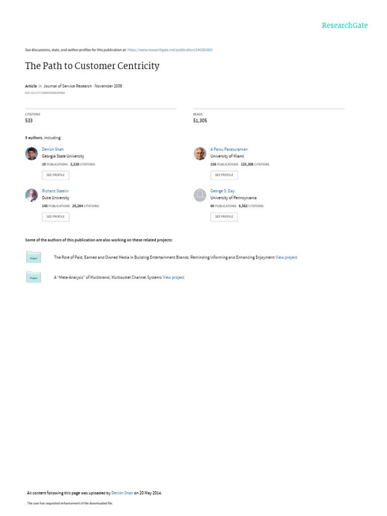 The Path To Customer Centricity: Journal of Service Research November ...