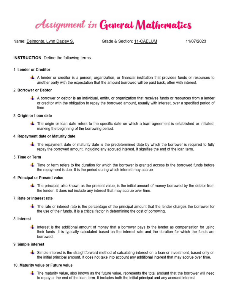 Loan Terminology Definitions | PDF