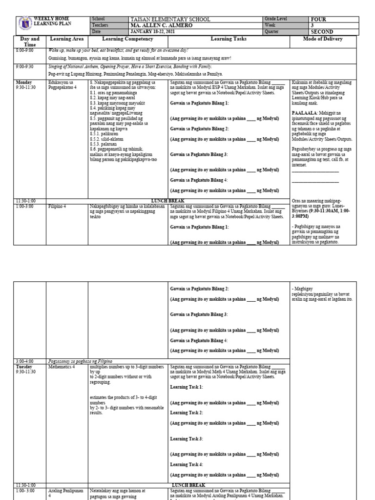 WHLP - Grade 4 (Q2 Week 3) | PDF