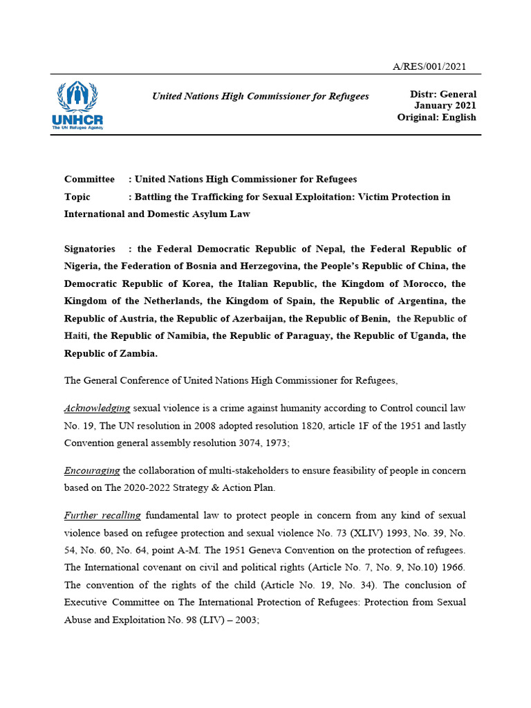 UNHCR_BLOC 2_Draft Resolution | PDF | Refugee | Violence