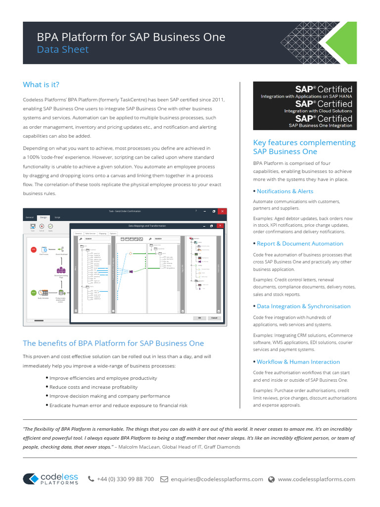 BPA Platform For SAP Business One Customers Data Sheet | PDF | 64 Bit Computing | Microsoft Sql ...