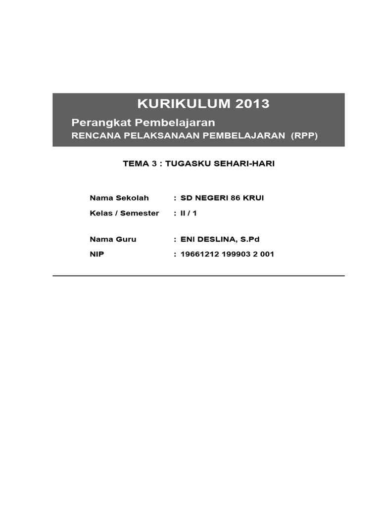 RPP SD Kelas 2 Semester 1 - Tema 3 | PDF