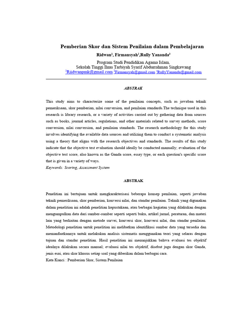Pemberian Skor Dan Sistem Penilaian Dalam Pembelajaran | PDF
