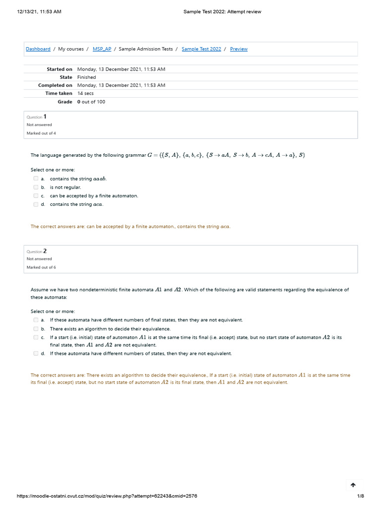 Czech Technical University Sample Entrance Exam 2021 | PDF ...