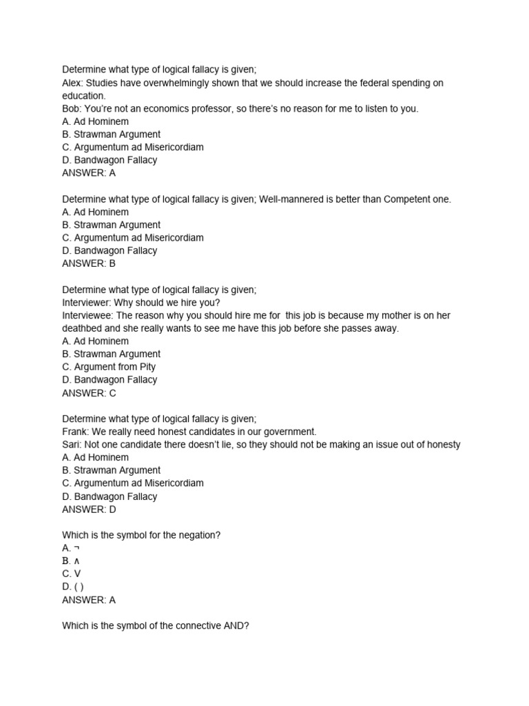 Logic & Fallacies Quiz | PDF | Fallacy | Philosophical Methodology