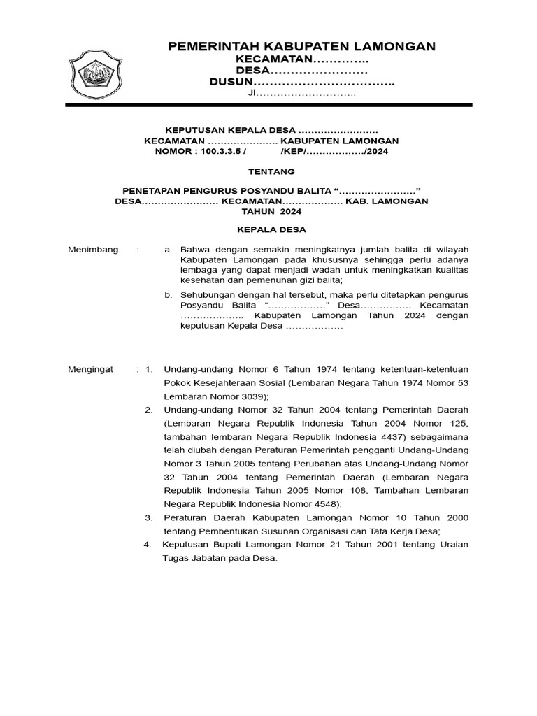 Format SK Posyandu 2024 Ok | PDF