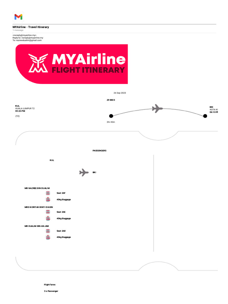 Gmail - MYAirline - Travel Itinerary | PDF | Transport