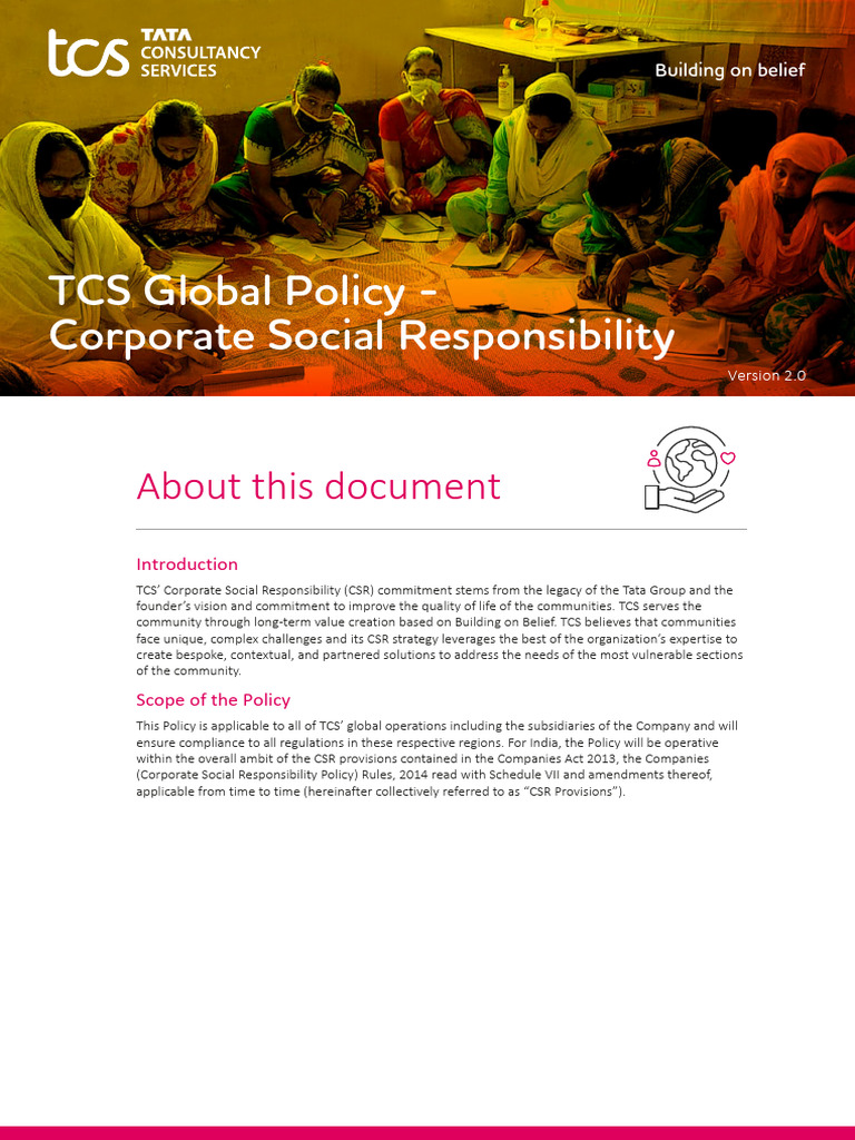 TCS Global CSR Policy Overview | PDF | Corporate Social Responsibility ...