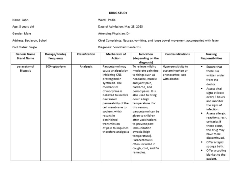 Pedia - Drug Study (Paracetamol) | Download Free PDF | Analgesic ...