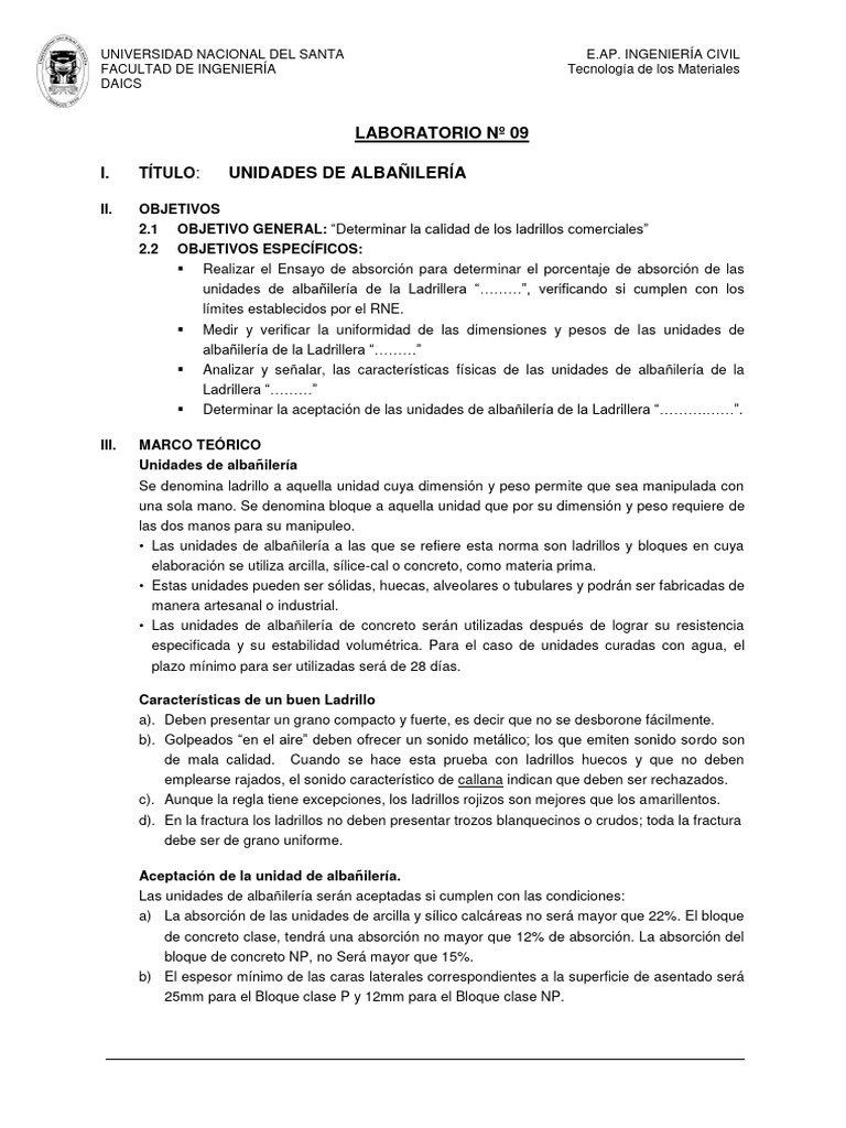 Lab 9 - Ladrillos | PDF | Ladrillo | Hormigón