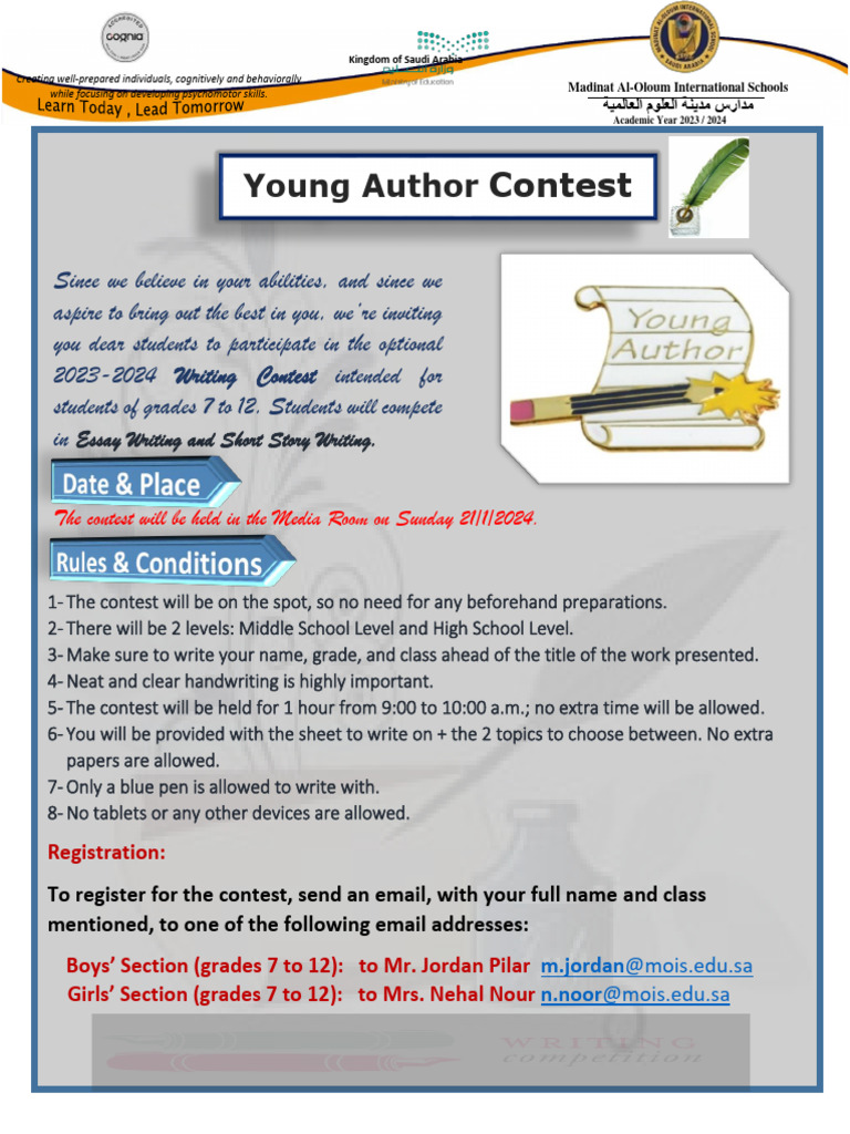2023-2024 Writing Contest Announcement | PDF | Essays | Writing