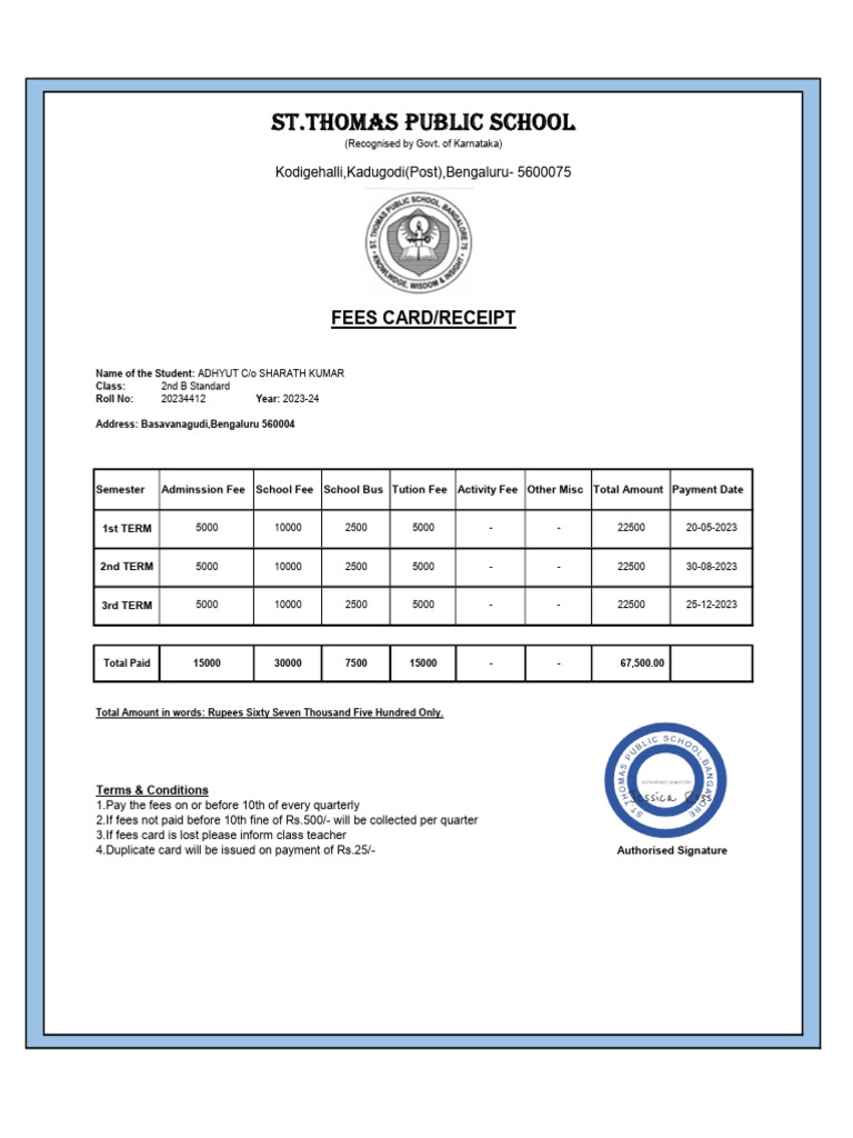 Sharath School Bill | PDF