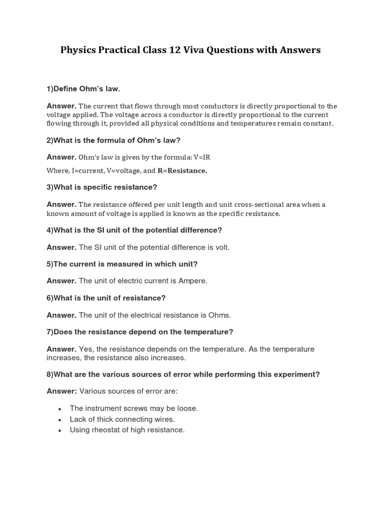 Physics Practical Class 12 Viva Questions With Answers - 2 | PDF ... Physics Practical Class 12 Viva Questions With Answers - 2 | PDF ...