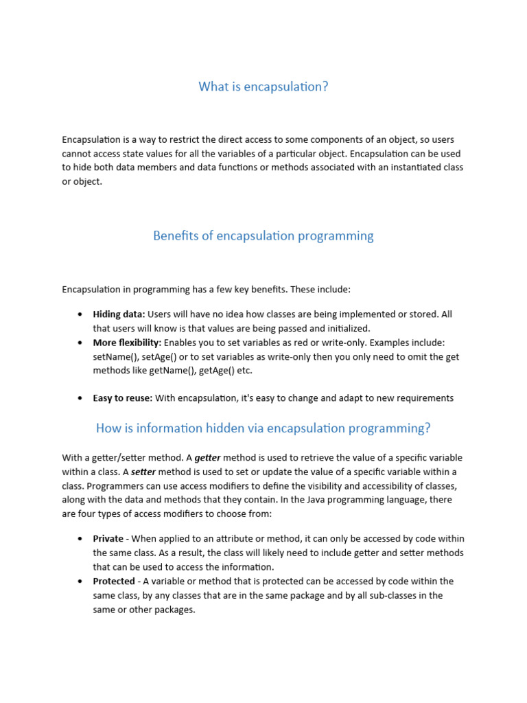 What Is Encapsulation | PDF | Method (Computer Programming) | Class (Computer Programming)