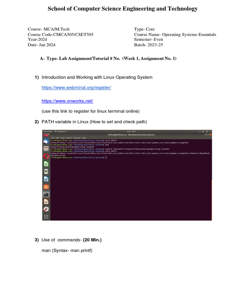 Lab 1 Linux Commands Basics Mca Mtech Pdf Computer File Operating