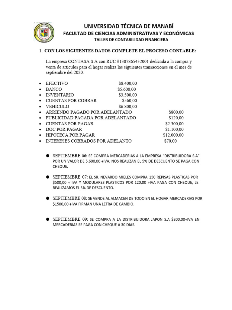 TALLER - DE - CONTABILIDAD - FINANCIERA (1) (1) Primer Semestre | PDF ...