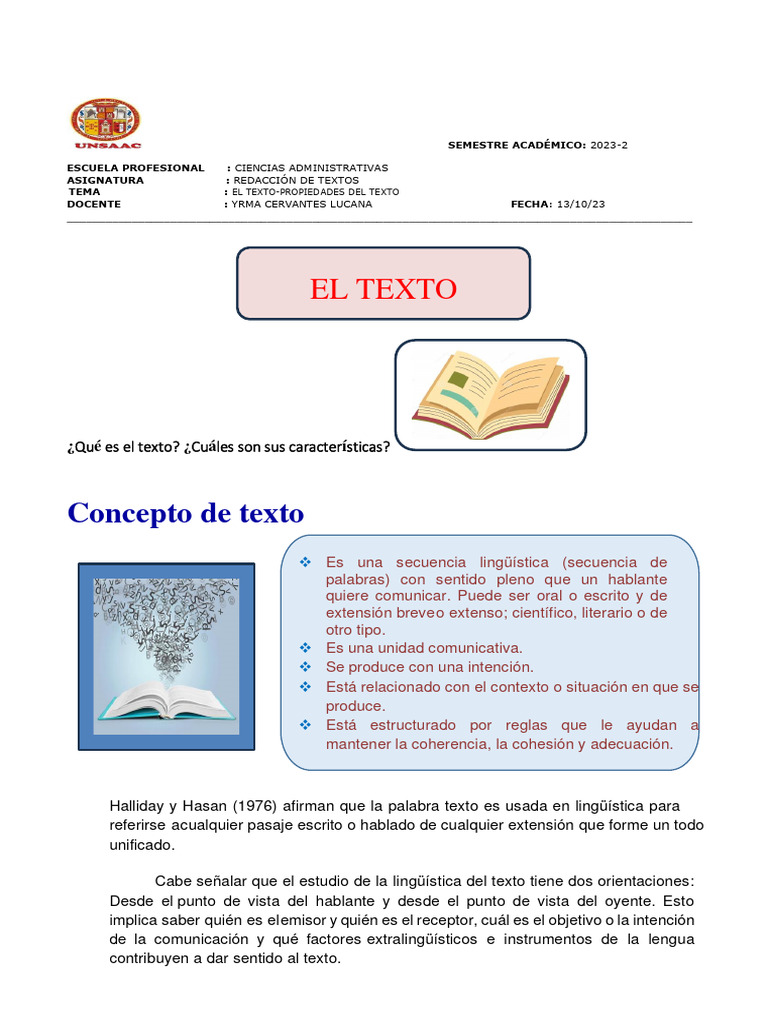 El Texto-Características Propiedades Del Texto | PDF | Comunicación ...