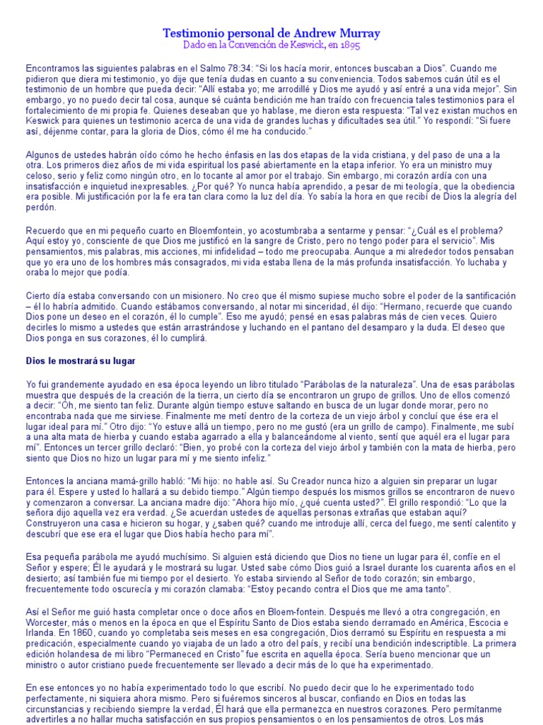 Testimonio Personal de Andrew Murray | PDF | Fe | Dios