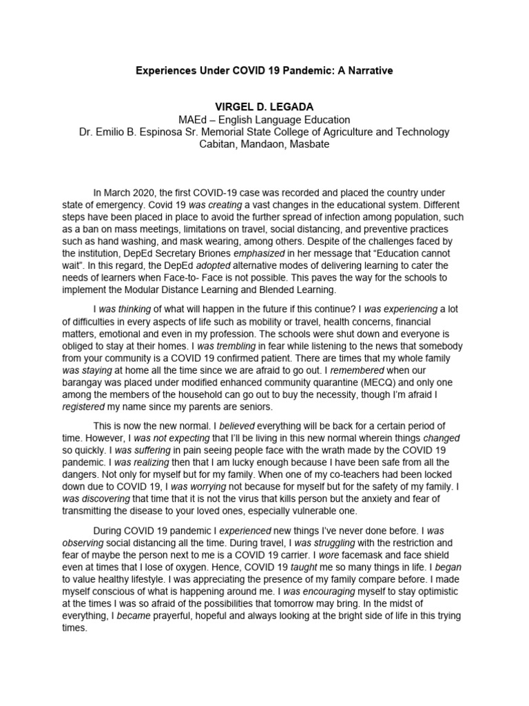 Experiences Under COVID 19 Pandemic | PDF