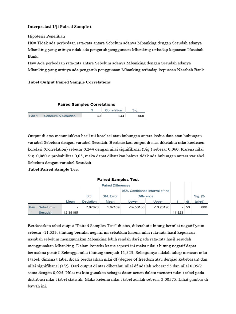 Interpretasi Uji Paired Sample T Test | PDF