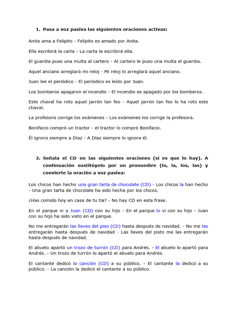 Ejercicios de Oraciones | PDF | Verbo | Predicado (Gramática)