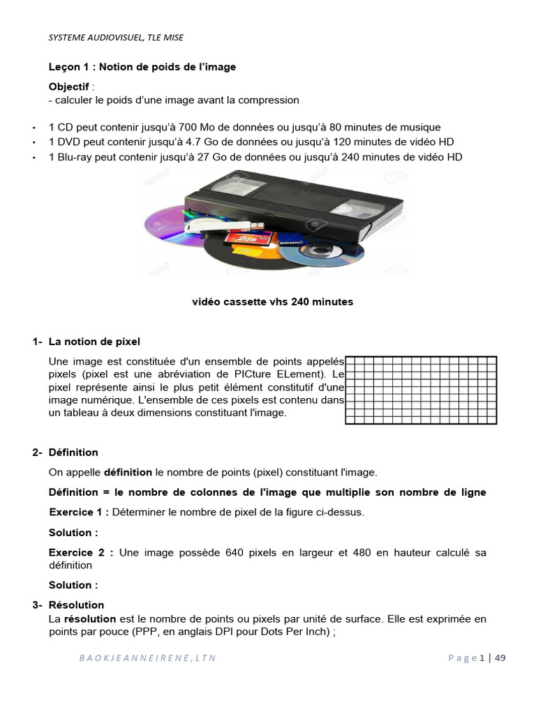 COURS de Systèmes Audio Visuel Tle MISE BAOCK | PDF