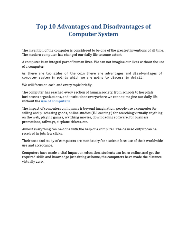 Advantages and Disadvantages of Computer PDF | PDF | Computer Data ...